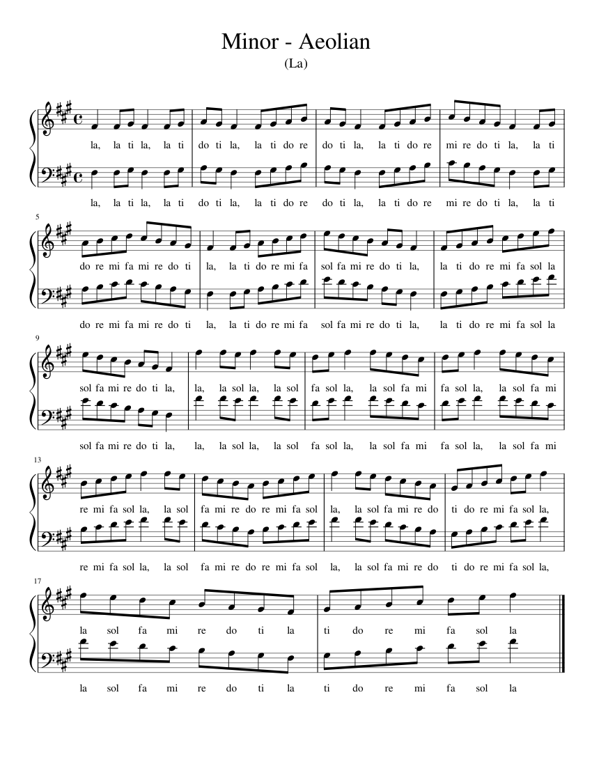 Modes - Aeolian (minor) Sheet music for Piano (A Capella) Easy ...