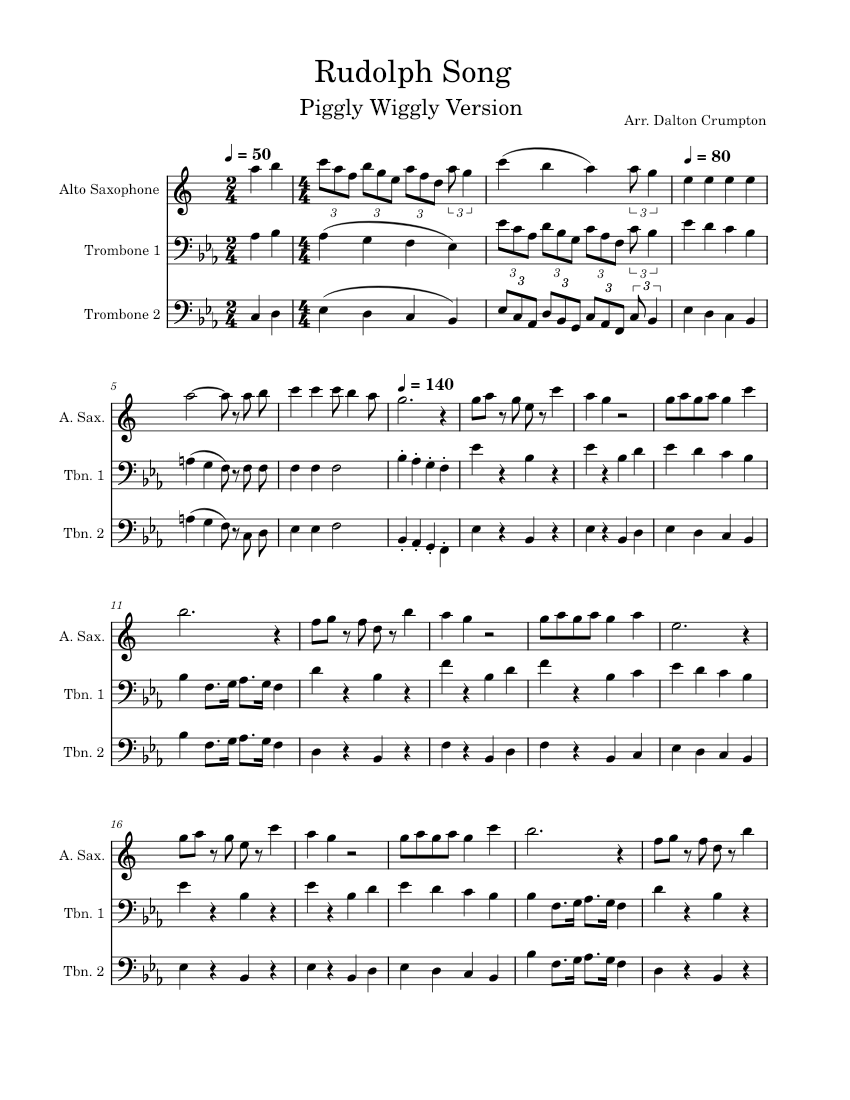 Rudolph Song Sheet music for Saxophone alto, Baritone horn (Mixed Trio ...