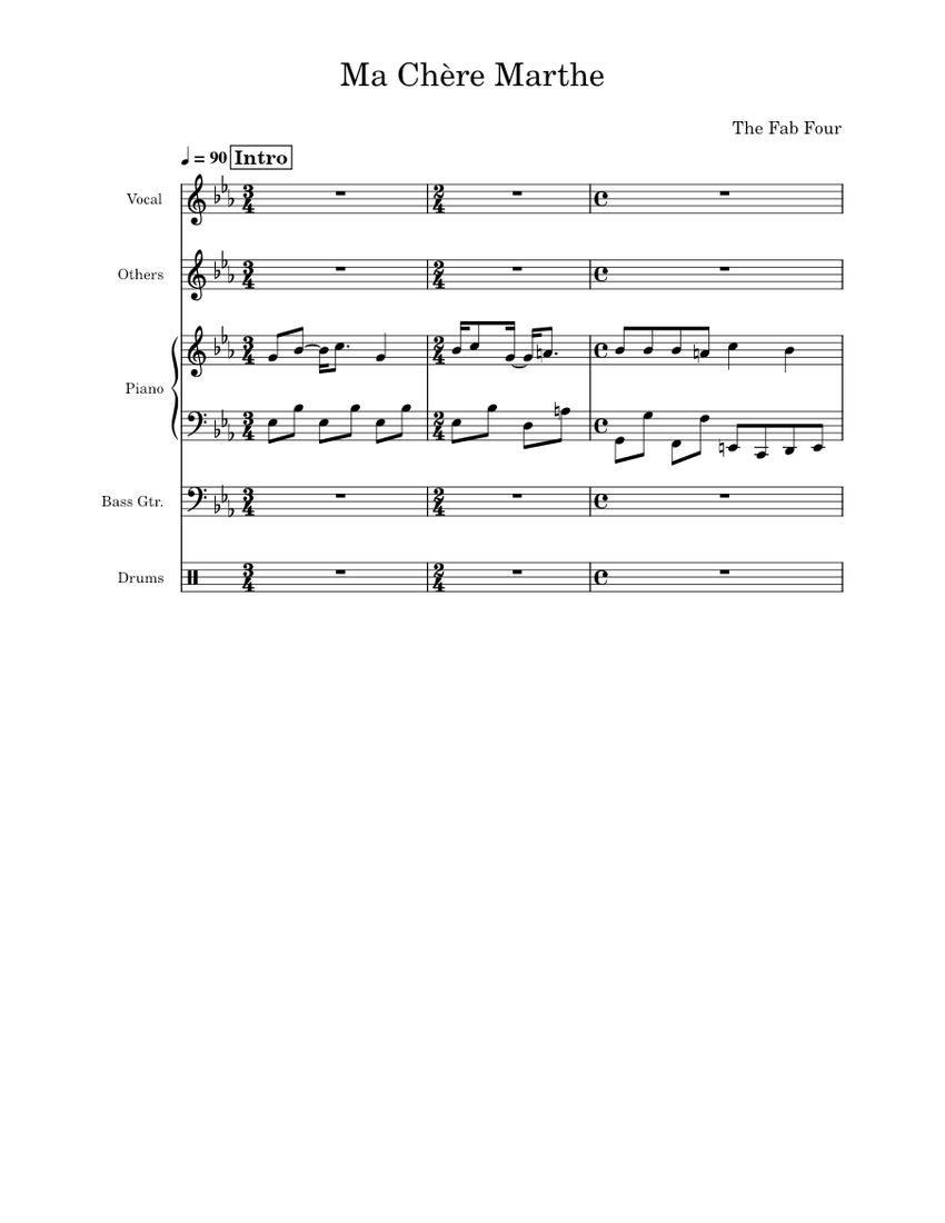 Ma Chère Marthe – The Fab Four Sheet music for Piano, Vocals, Guitar ...