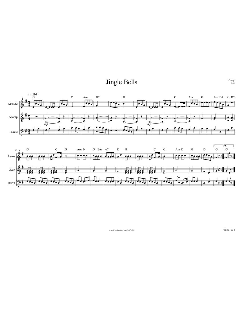 Jingle Bells Sheet music for Violin, Bass guitar, Recorder (Mixed Trio ...