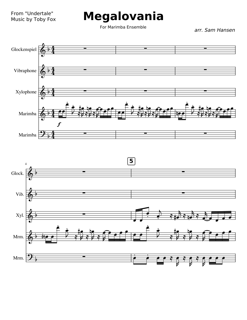 Megalovania for Mallet Ensemble Sheet music for Vibraphone, Glockenspiel, Marimba, Xylophone ...