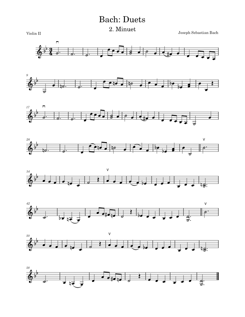 Bach: Duets 2. Minuet - Violin 2 Sheet music for Violin (Solo ...