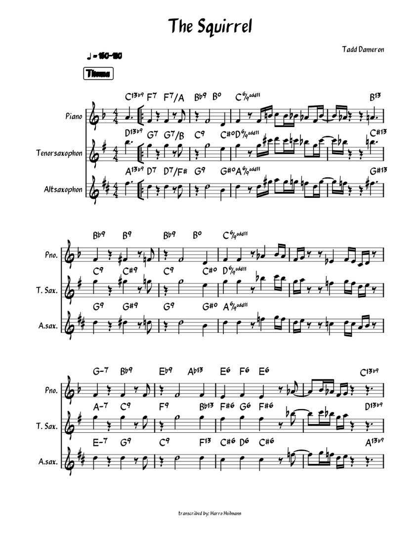 The Squirrel - Tadd Dameron Sheet music for Piano, Saxophone alto ...