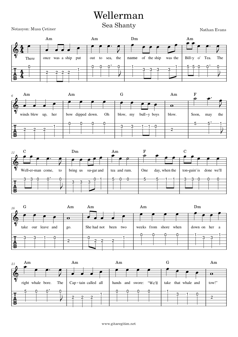 Wellerman Sheet music for Guitar (Solo) | Musescore.com