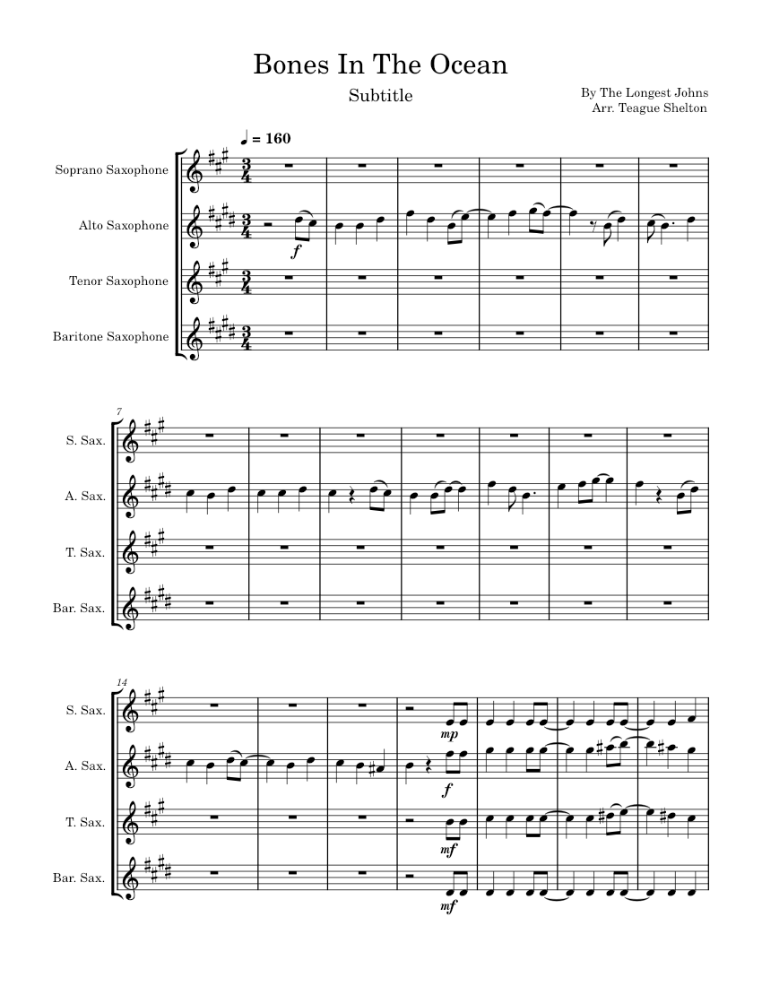 Bones in the ocean – The Longest Johns Sheet music for Saxophone alto ...