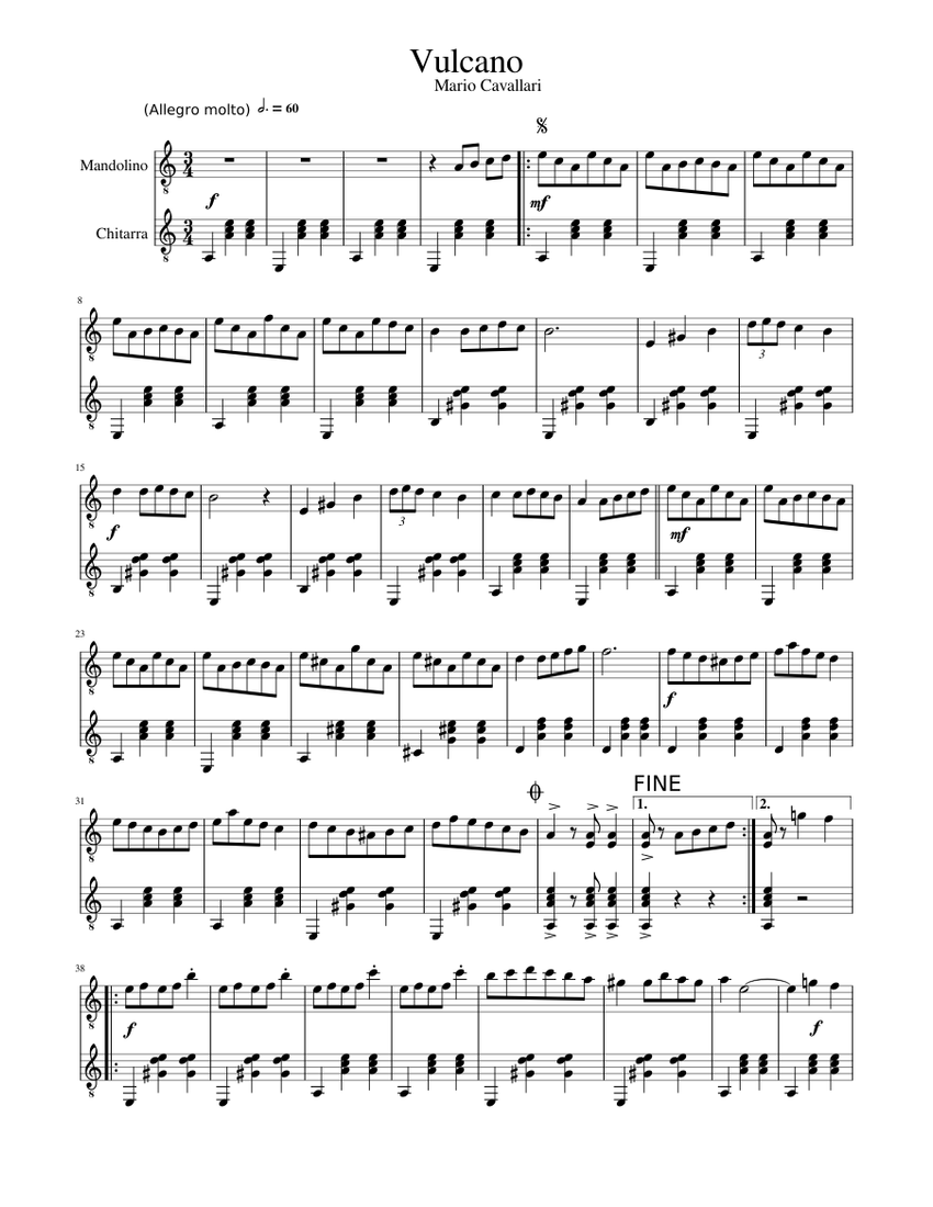 Vulcano Sheet music for Guitar (Mixed Duet) | Download and print in PDF ...
