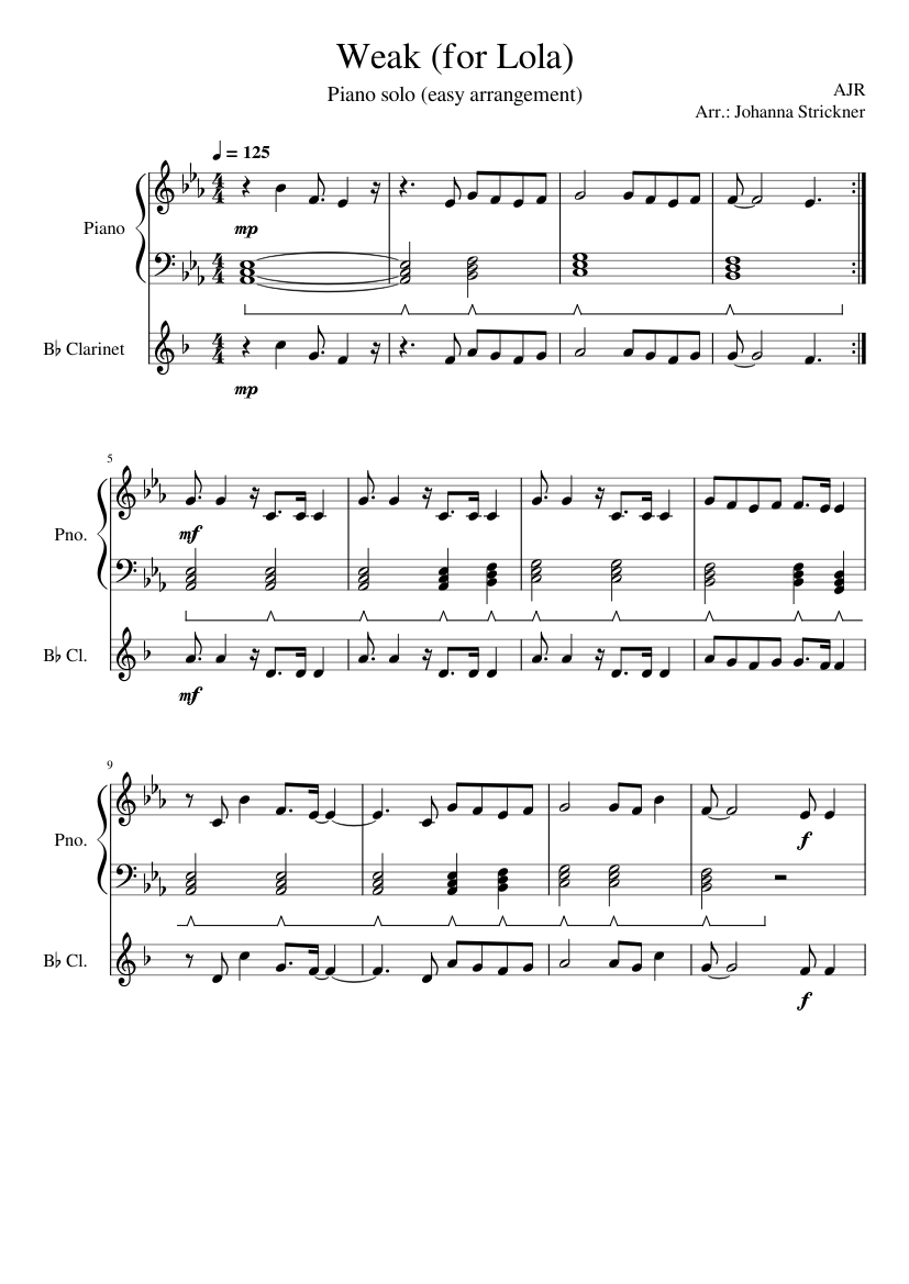 Weak – AJR Sheet music for Piano, Clarinet in b-flat (Solo) | Musescore.com