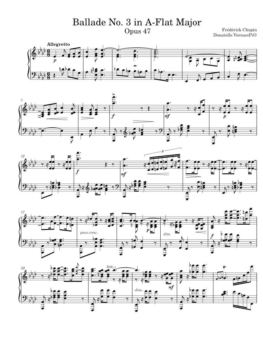 Ballade No.3, Op.47 – Frédéric Chopin DonatelloVersusPIO Sheet Music ...