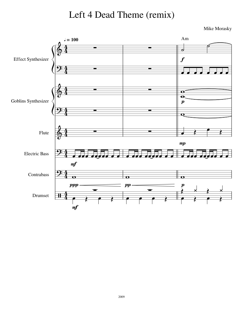 Left 4 Dead Theme (remix) Sheet music for Flute, Contrabass, Bass ...