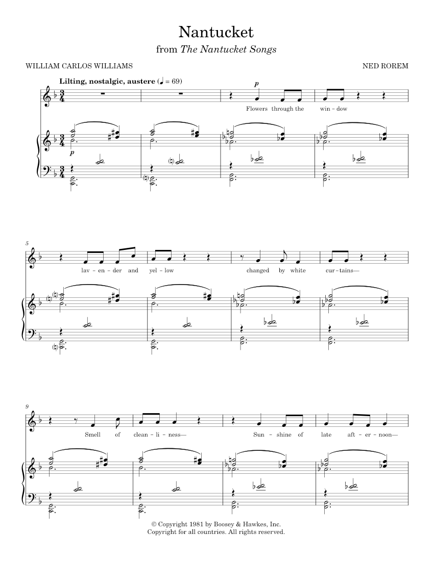 Play Official version of Nantucket sheet music by Ned Rorem for Piano ...