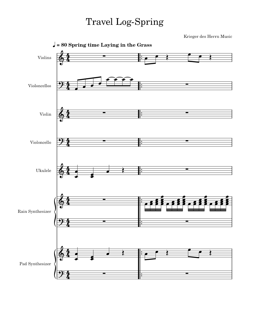 Travel Log-Spring Sheet music for Violin, Cello, Strings group, Ukulele ...
