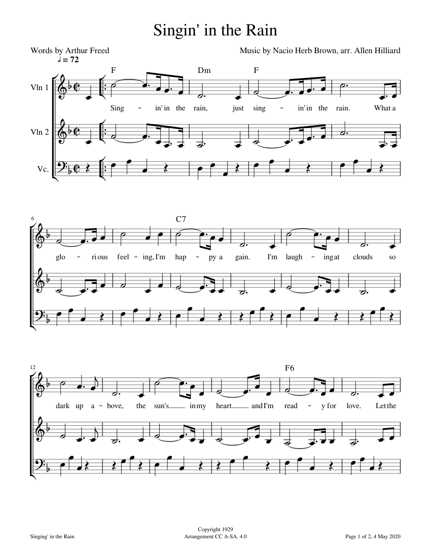 Singin' in the Rain Sheet music for Violin, Cello (String Trio ...
