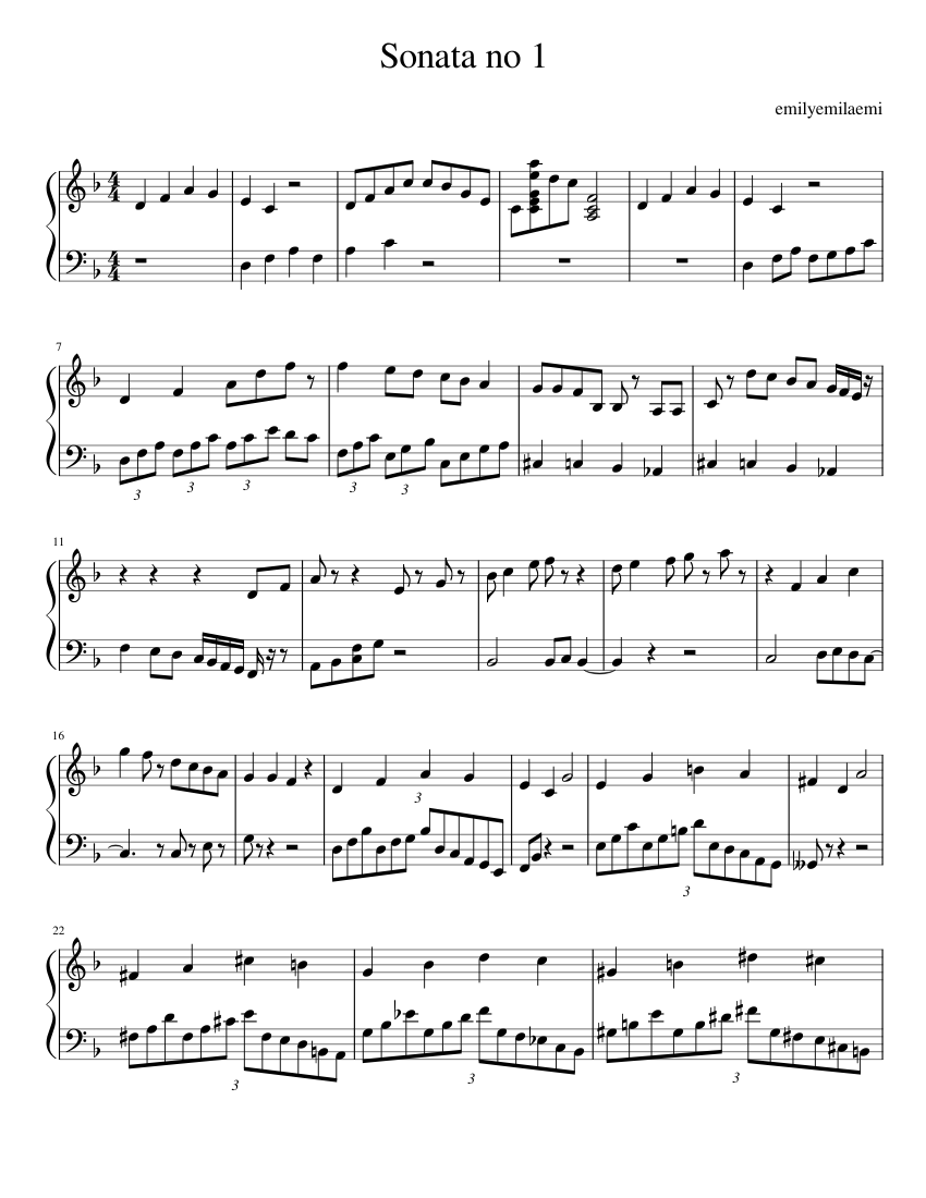 sonata in F no.1, original composition for solo piano Sheet music for ...
