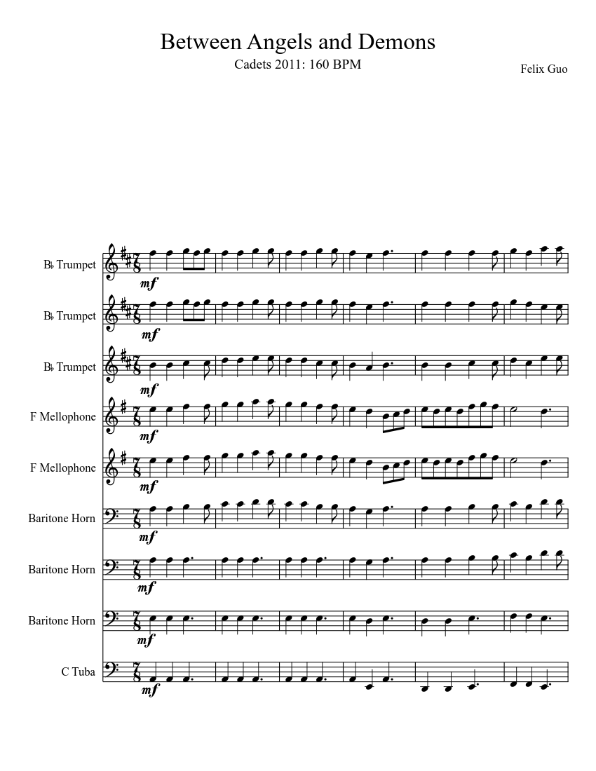 Between Angels and Demons (160 BPM) Sheet music for Tuba, Trumpet other ...