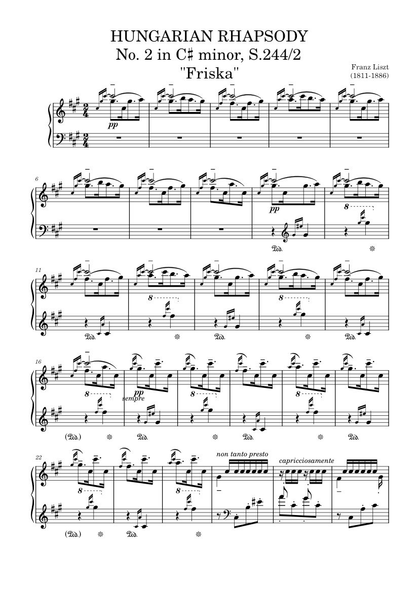 Hungarian Rhapsody No.2 'Friska', S. 244 , F. Liszt Sheet Music for Piano (Solo) | MuseScore.com