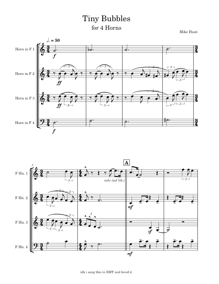 Tiny Bubbles – Don Ho, Leon Pober Sheet music for French horn (Mixed ...