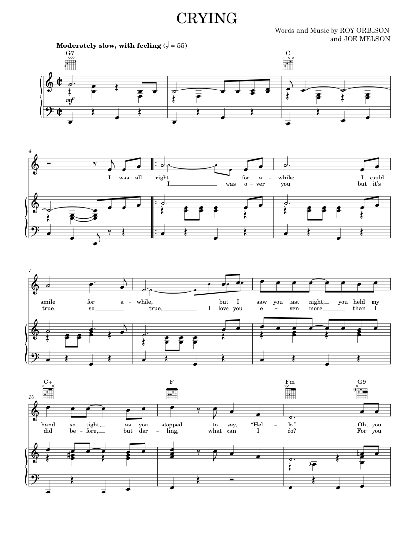 Crying Sheet music for Piano, Vocals by Don McLean, Roy Orbison: Music ...