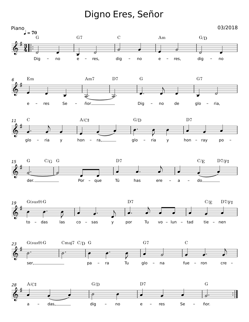Digno Eres, Señor Sheet music for Synthesizer (Solo) | Musescore.com