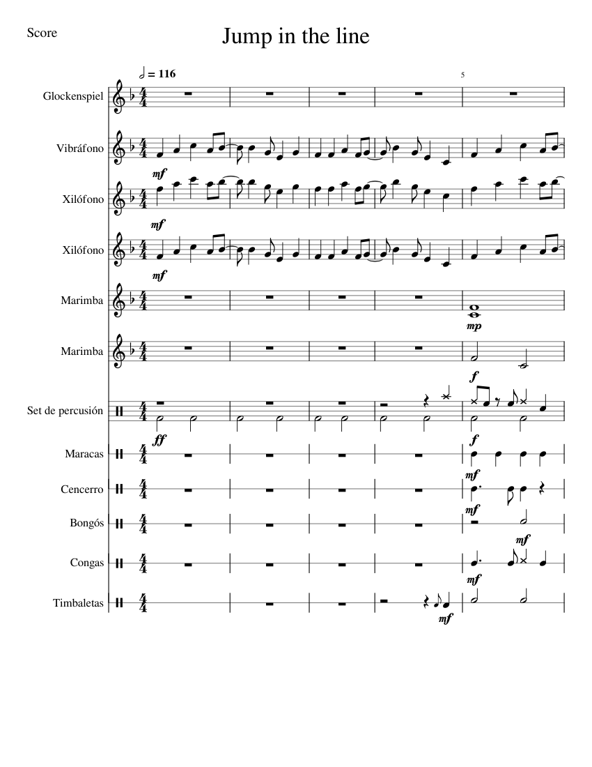 Jump in the line (percussion ensemble) Sheet music for Vibraphone ...