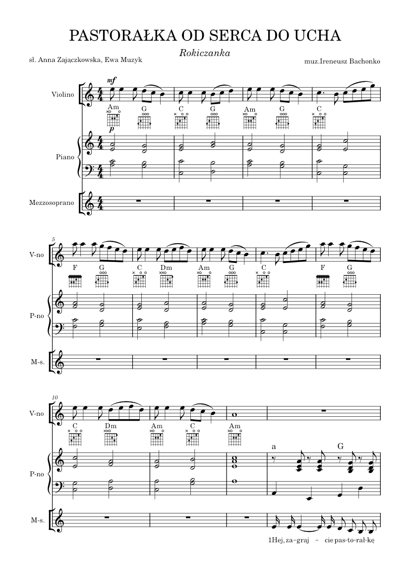 PASTORAŁKA OD SERCA DO UCHA Sheet Music for Piano, Violin, Synthesizer ...