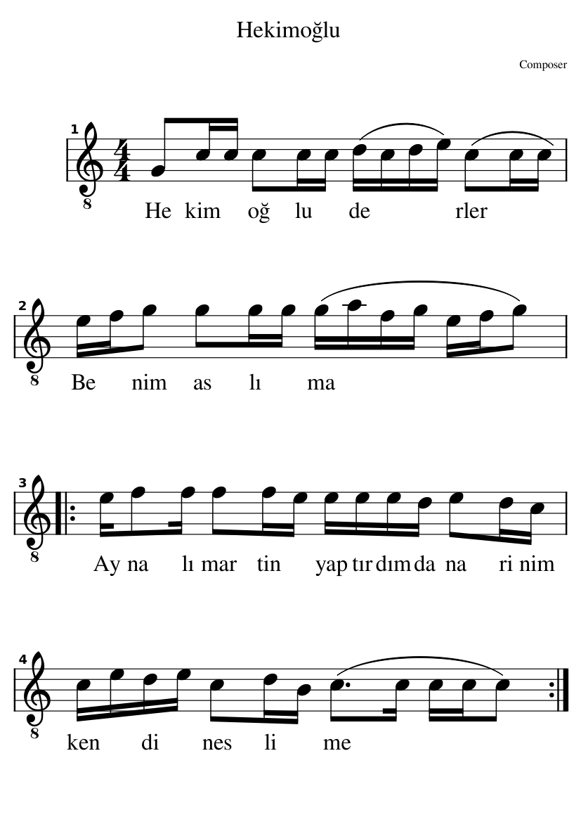 Hekimoğlu – Turkey Folk Song Sheet Music for Guitar (Solo) | MuseScore.com