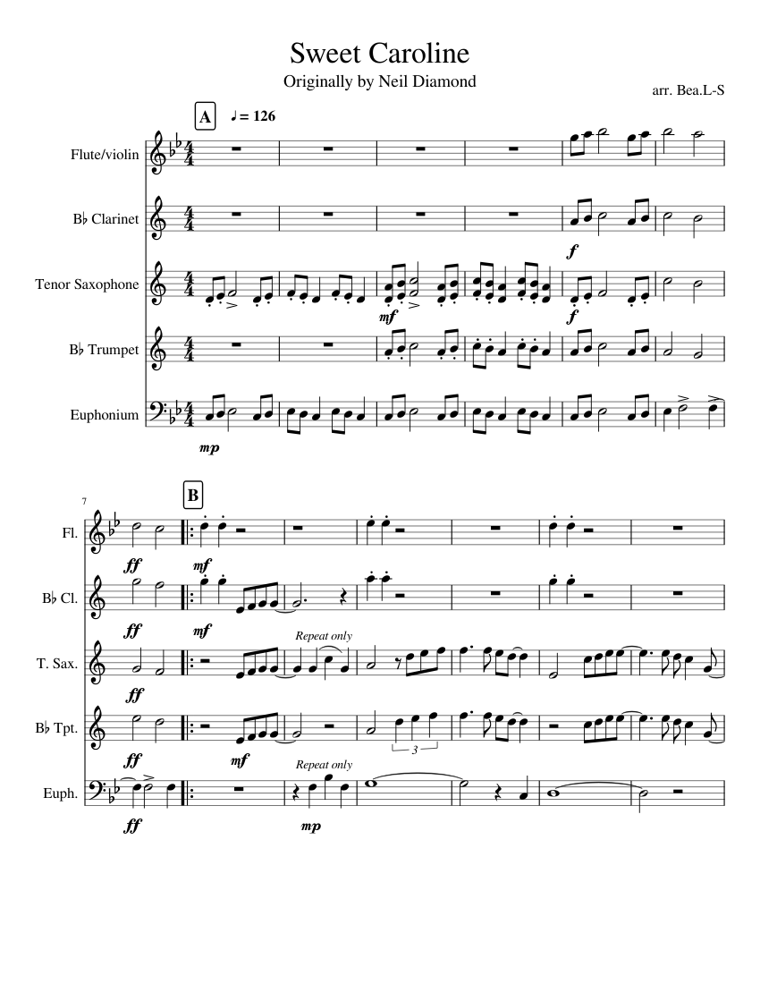 Sweet Caroline FINAL Sheet music for Clarinet other, Trumpet other ...