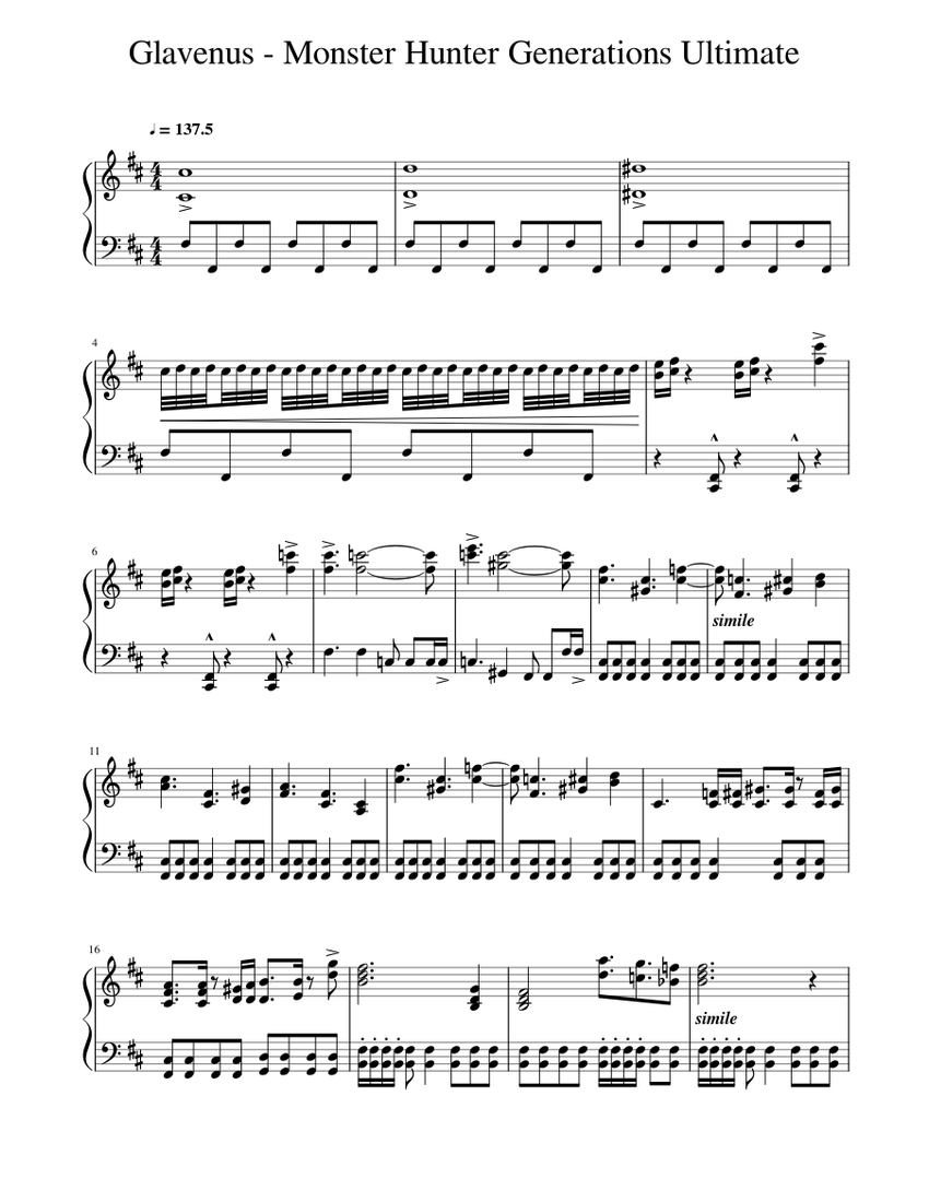 Glavenus - Monster Hunter Generations Ultimate Sheet music for Piano ...