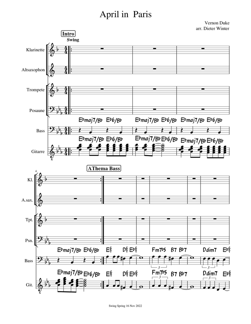April In Paris – Vernon Duke Sheet music for Trombone, Clarinet in b ...