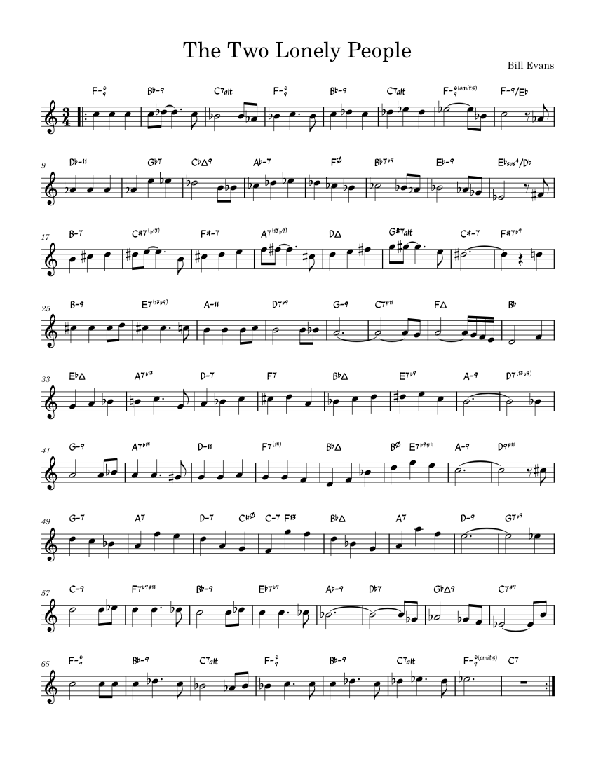 The Two Lonely People - Bill Evans Sheet Music for Piano (Solo) Easy ...