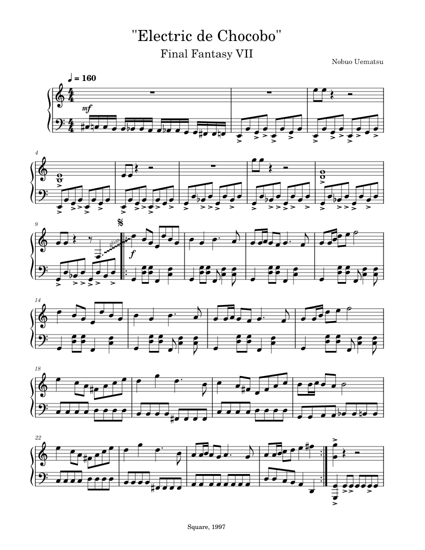 Electric de Chocobo (Final Fantasy VII) Sheet music for Piano (Solo ...
