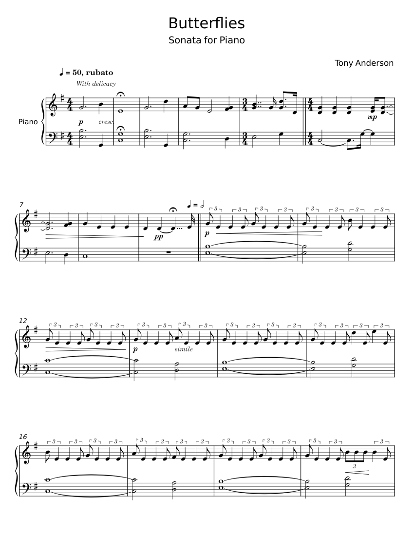 Butterflies Sheet Music for Piano (Solo) Easy | MuseScore.com