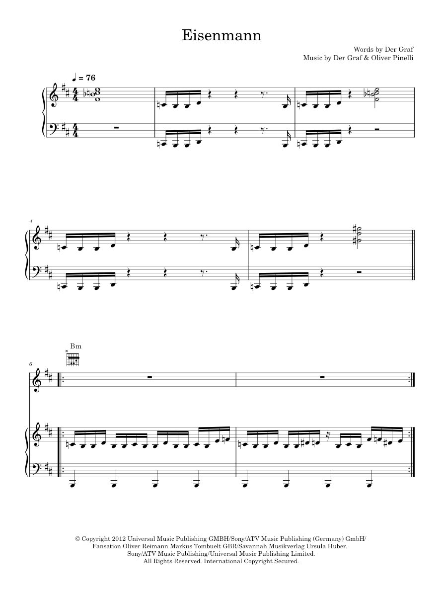 Eisenmann Sheet music for Piano, Vocals by Unheilig Official | MuseScore.com