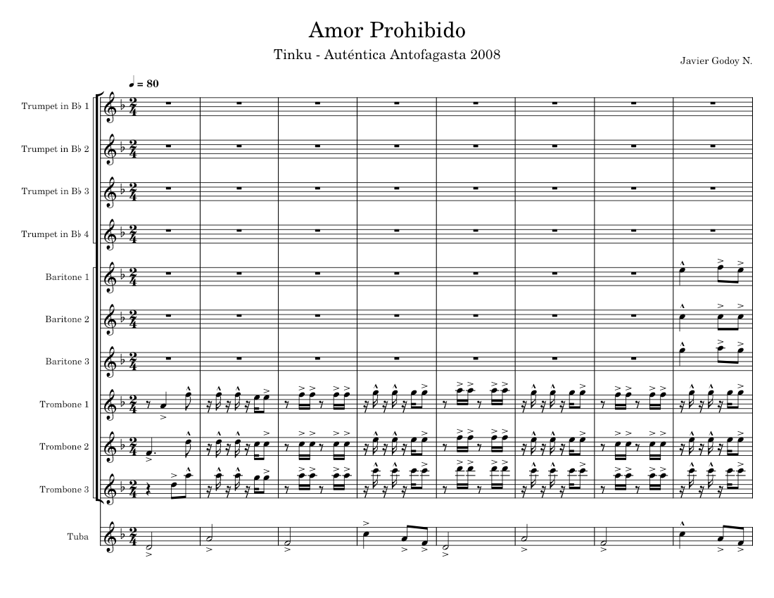 Tinku - 2008 - Auténtica - Amor Prohibido Sheet music for Trombone ...