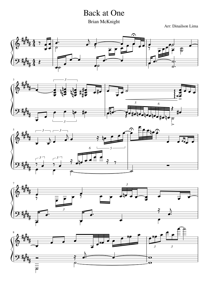 Back at One - Brian Mcknight Sheet music for Piano (Solo) | Musescore.com