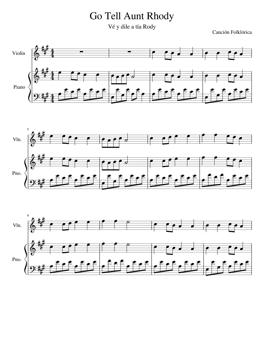 Go Tell Aunt Rhody Sheet Music for Piano, Violin (Solo) | MuseScore.com