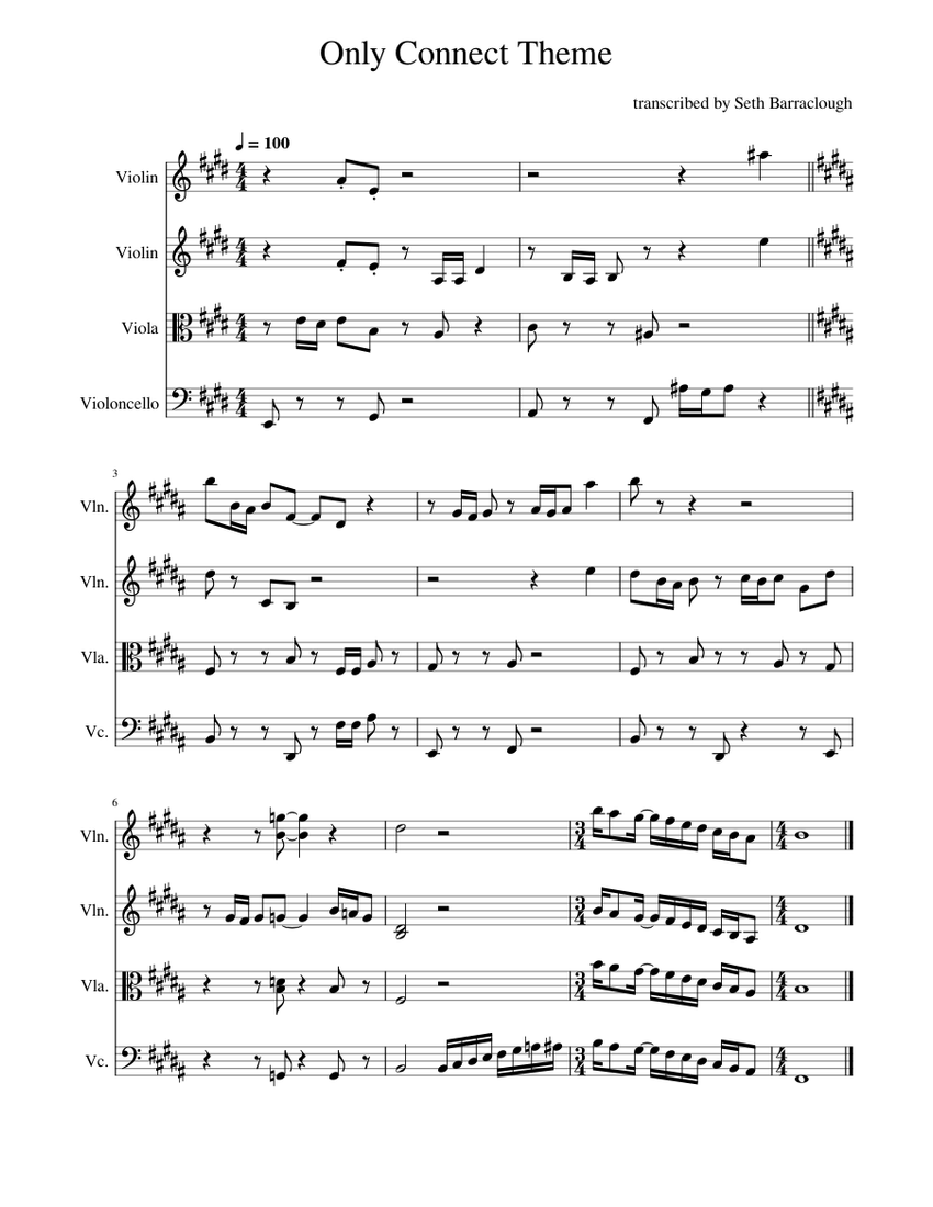Only Connect Theme Sheet music for Violin, Viola, Cello (String Quartet ...