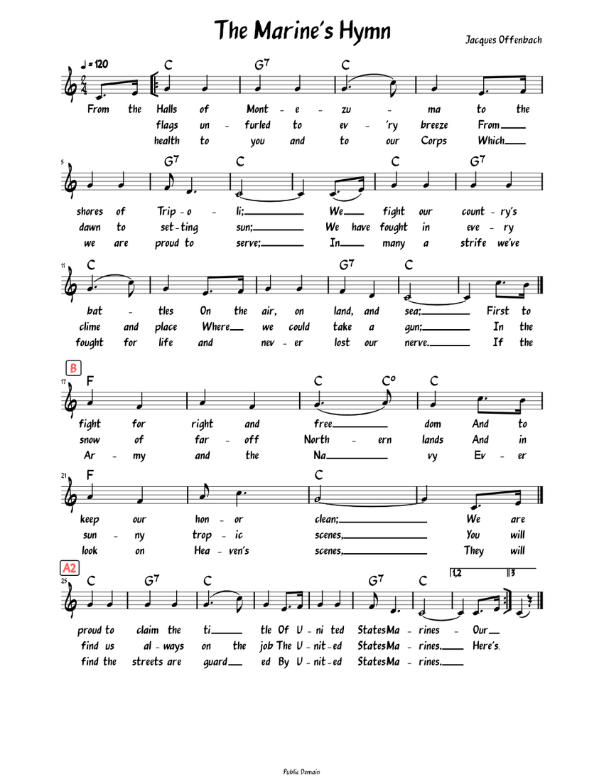 The Marines' Hymn Sheet music for Piano (Solo) | Musescore.com