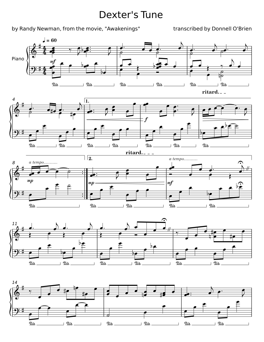 Dexter's Tune - Randy Newman Sheet music for Piano (Piano Duo ...