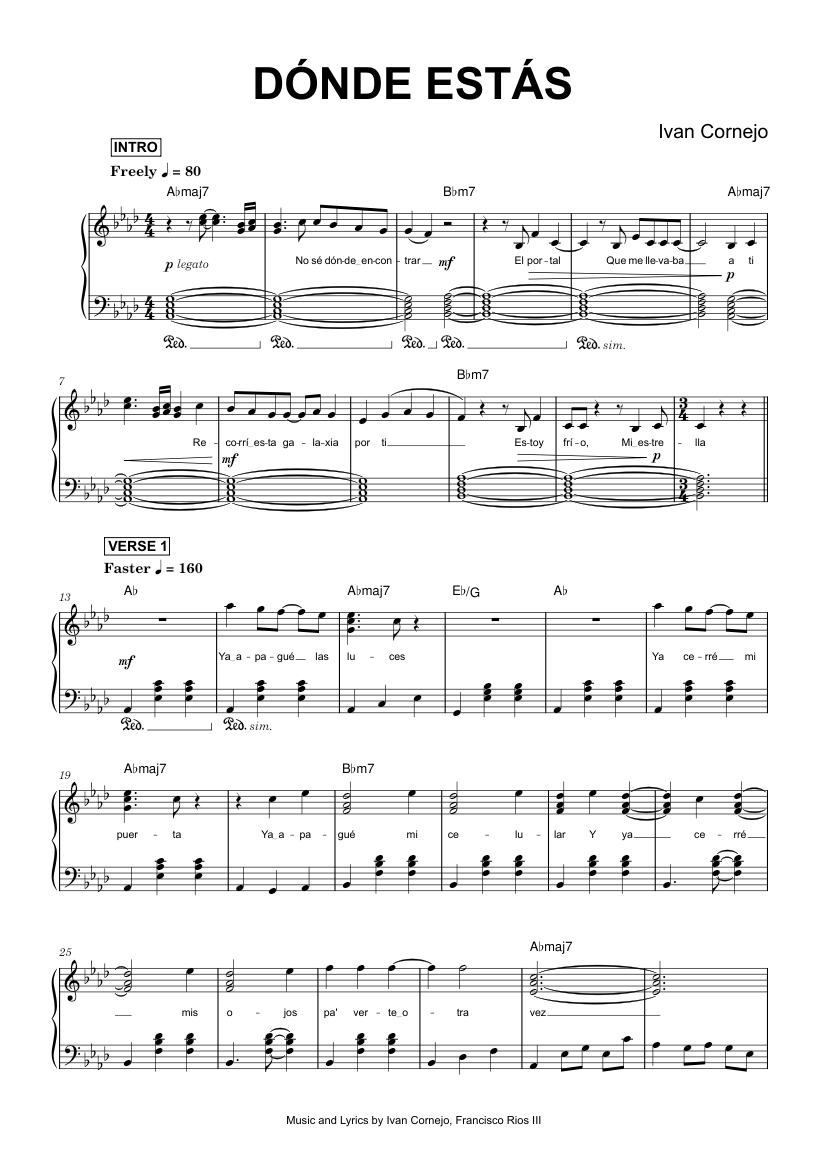 Play Official version of Dónde estás Sheet Music by Ivan Cornejo for ...