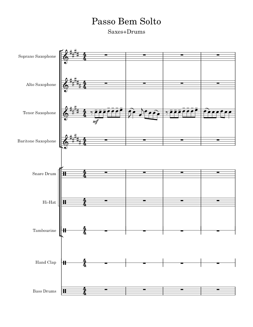 PASSO BEM SOLTO Sheet Music for Saxophone alto, Saxophone tenor ...