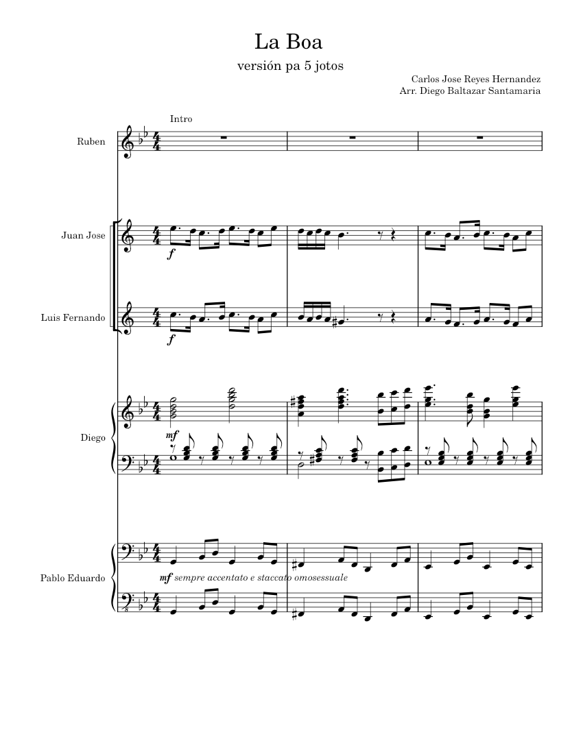 La Boa – Sonora Santanera Versión pa 5 jotos Sheet Music for Piano ...