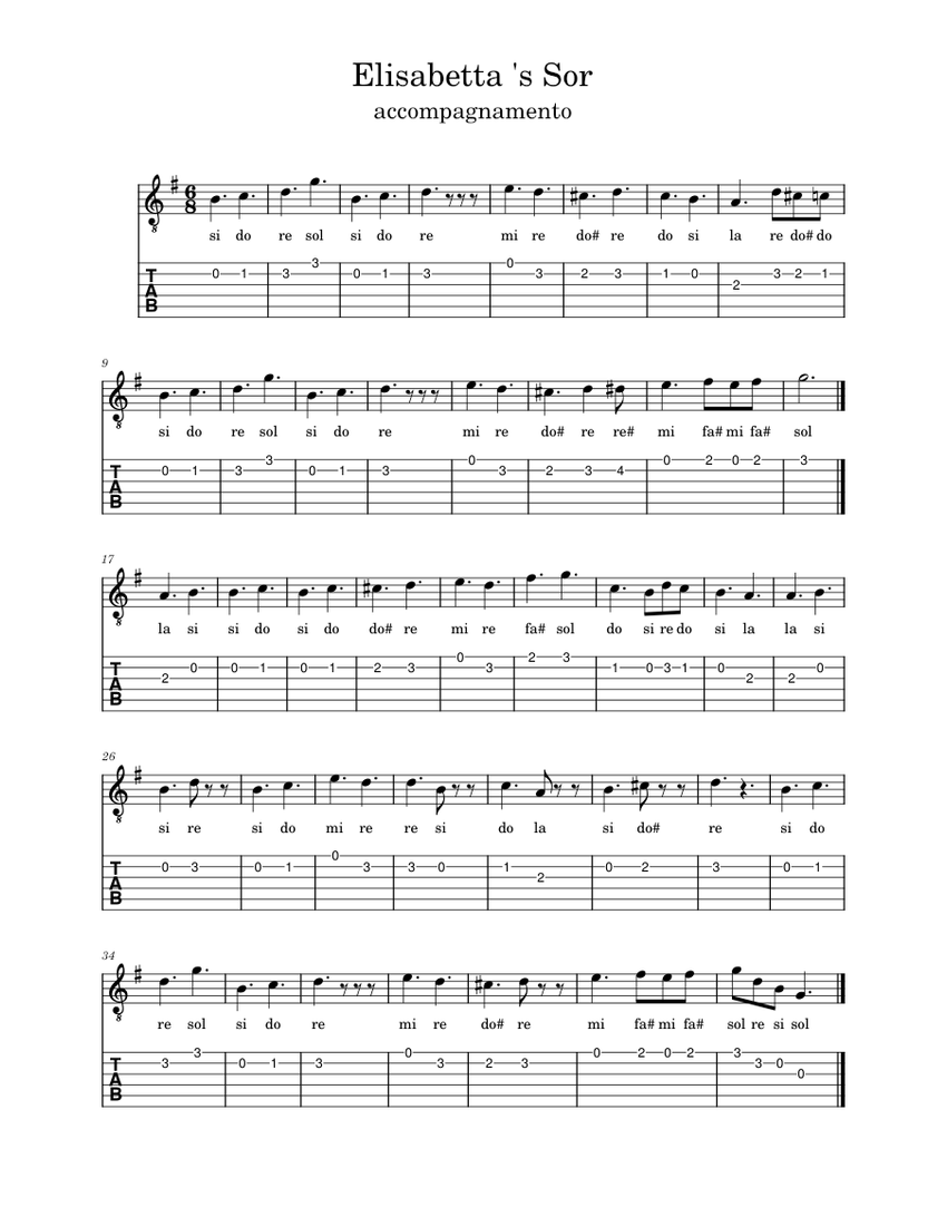 Elisabetta 's Sor Sheet music for Guitar (Solo) | Musescore.com
