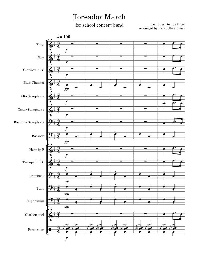 Toreador March Sheet Music for Trombone, Tuba, Flute, Oboe & more ...