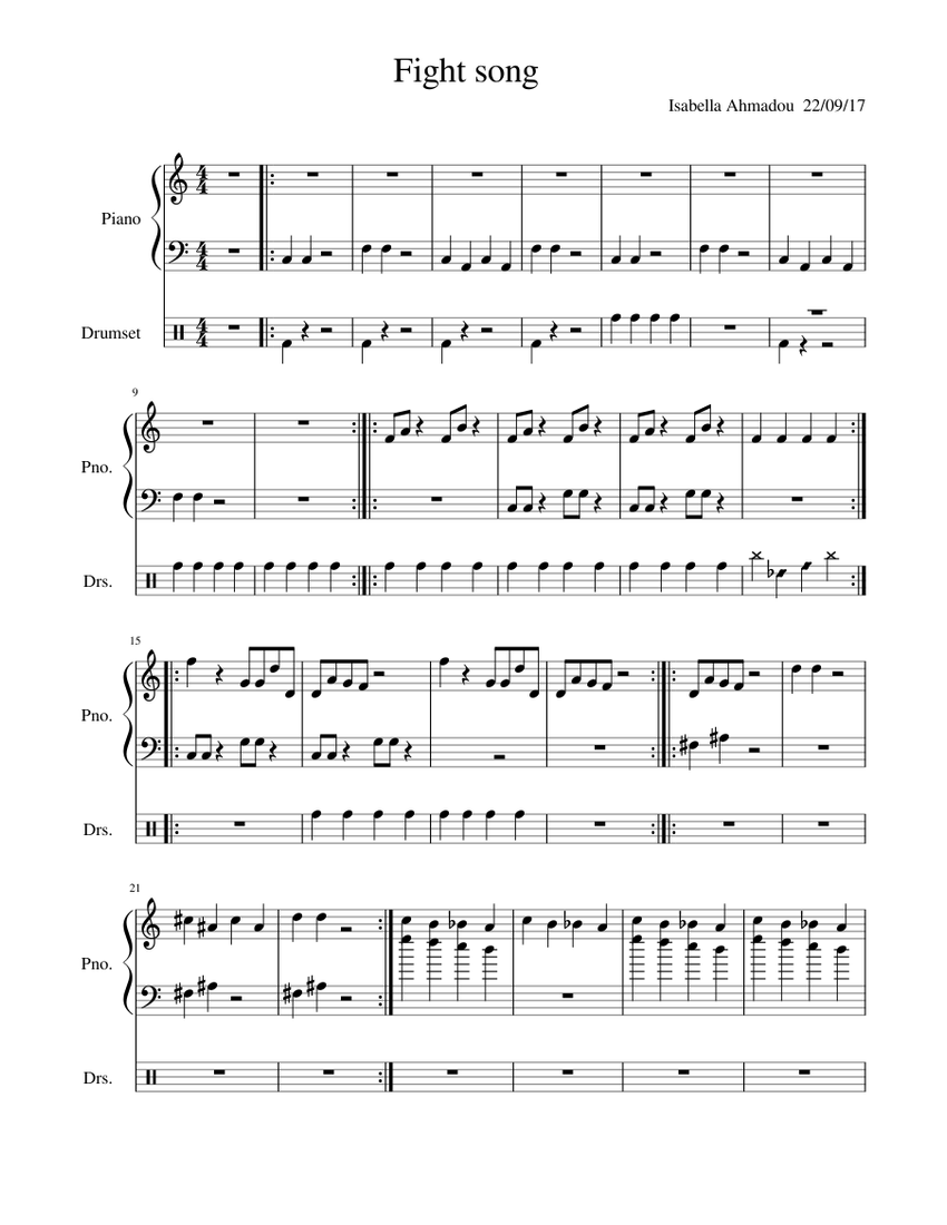 Fight song Sheet music for Piano, Drum group (Mixed Duet) | Musescore.com