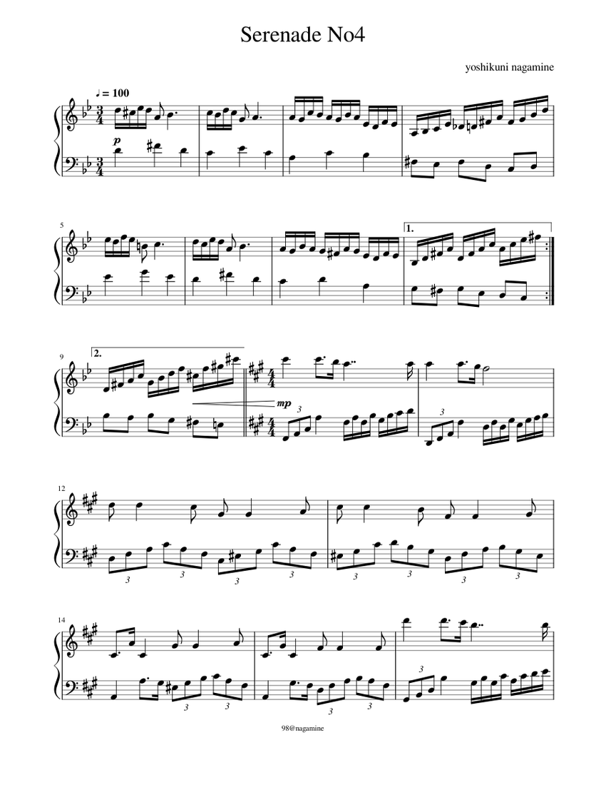 Serenade No4 Sheet music for Piano (Solo) | Musescore.com