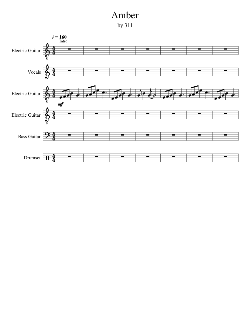 Amber - 311 (Full Transcription) Sheet music for Piano, Drum Group ...