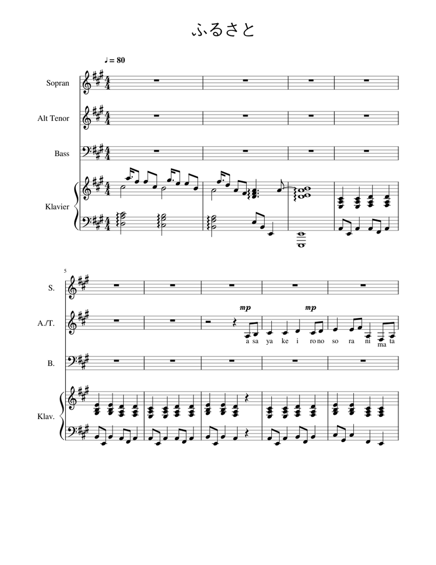 Klavierfassung Furusato Sheet music for Piano, Soprano, Alto, Bass ...