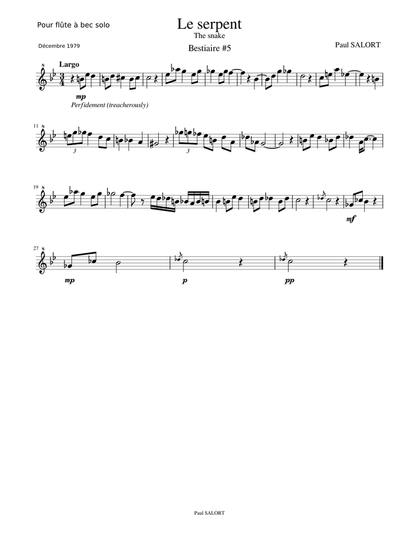 PRS 029.05 Le serpent (the snake) Sheet music for Recorder (Solo ...