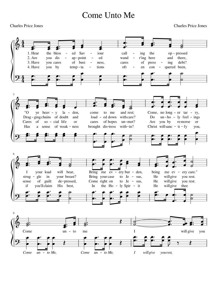 Come Unto Me Sheet music for Piano (Solo) Easy | Musescore.com