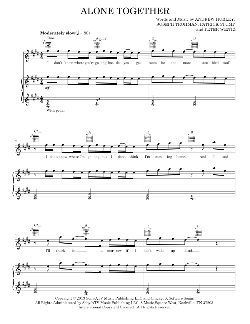 Play Official version of Alone together sheet music by Fall Out Boy for ...